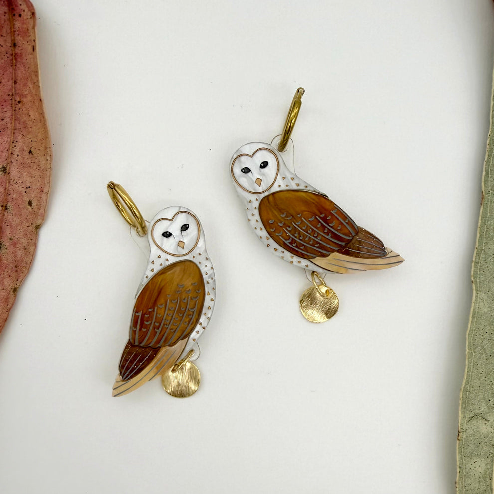 Eastern Barn Owl Earrings | Blue Raven Designs | Australian Made