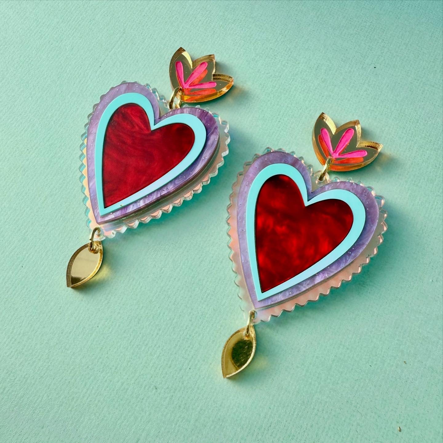 Mexican Style Heart Earrings | Blue Raven Designs | Acrylic Jewellery