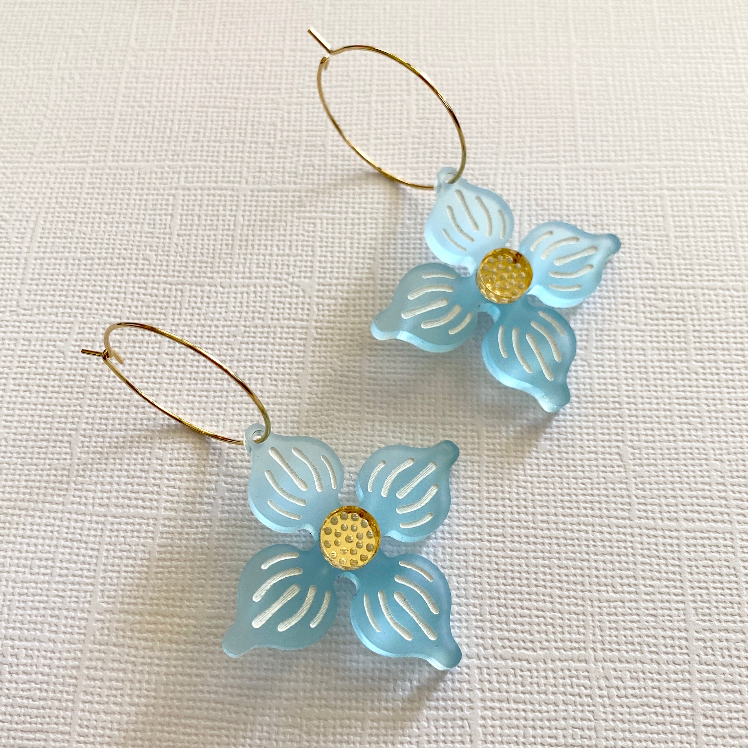 Flower Hoop earrings - Blue | Raven Designs | Acrylic Earrings – Blue ...