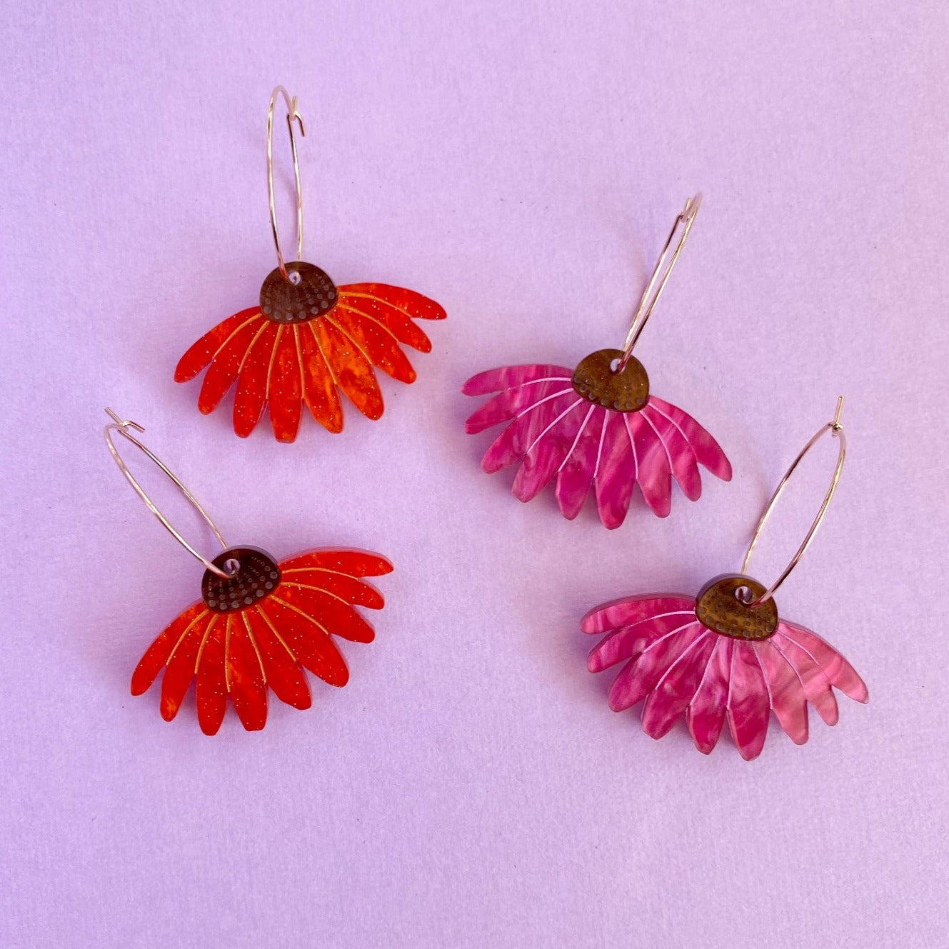 Echinacea hoop earrings | Blue Raven Designs | Acrylic Earrings