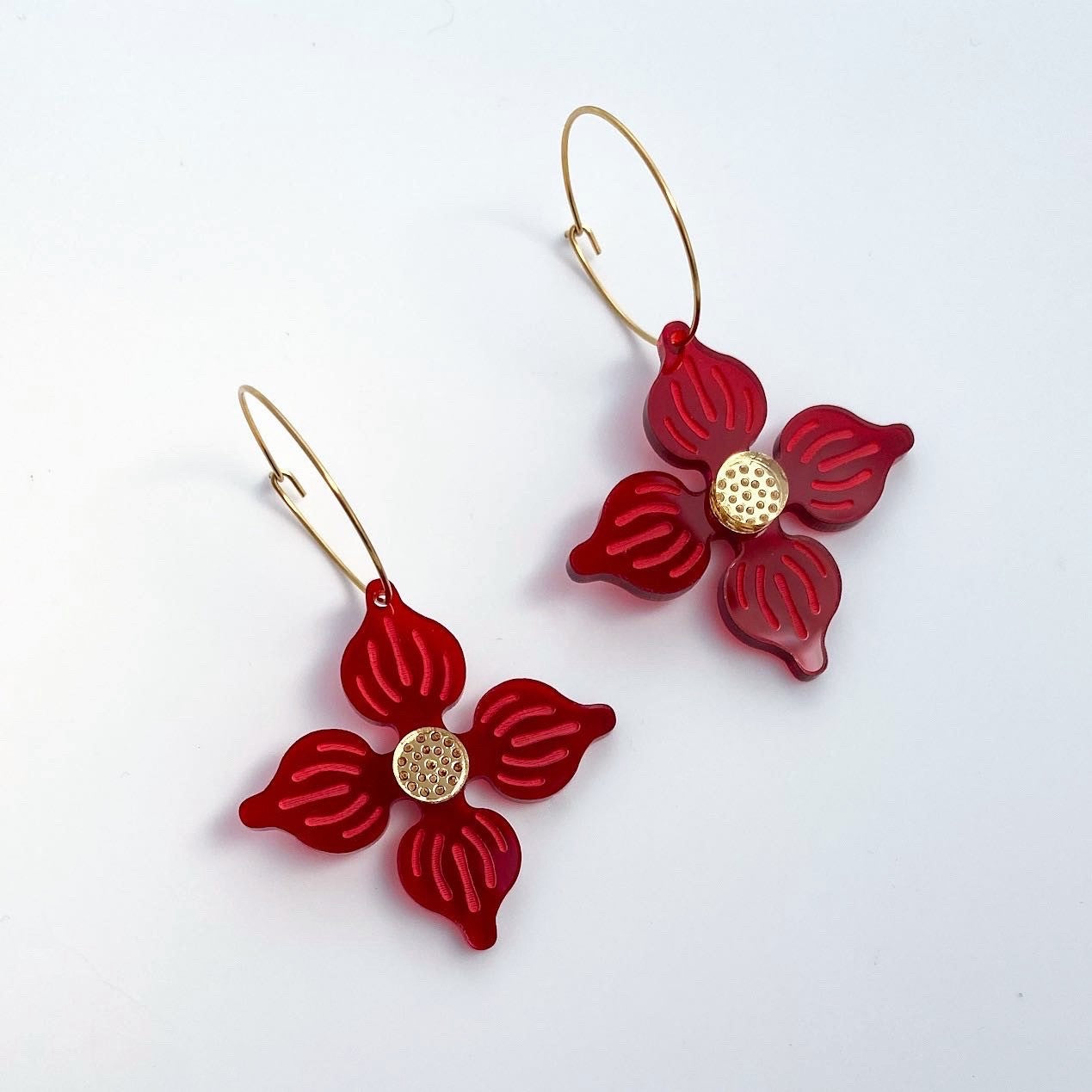 Flower Hoop earrings - Red | Raven Designs | Acrylic Earrings – Blue ...